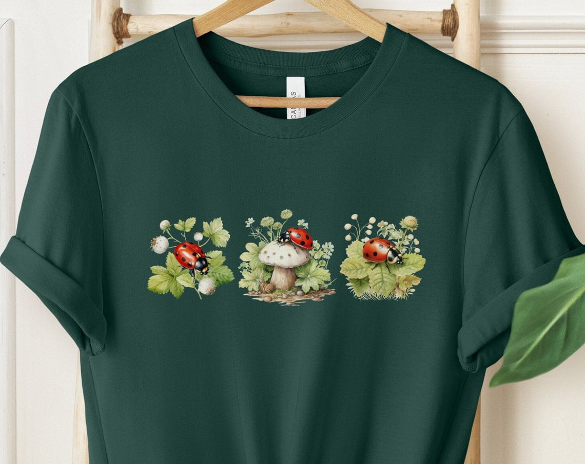 Gildan Whimsical Ladybug Tee With Garden Theme, Nature Inspired ...