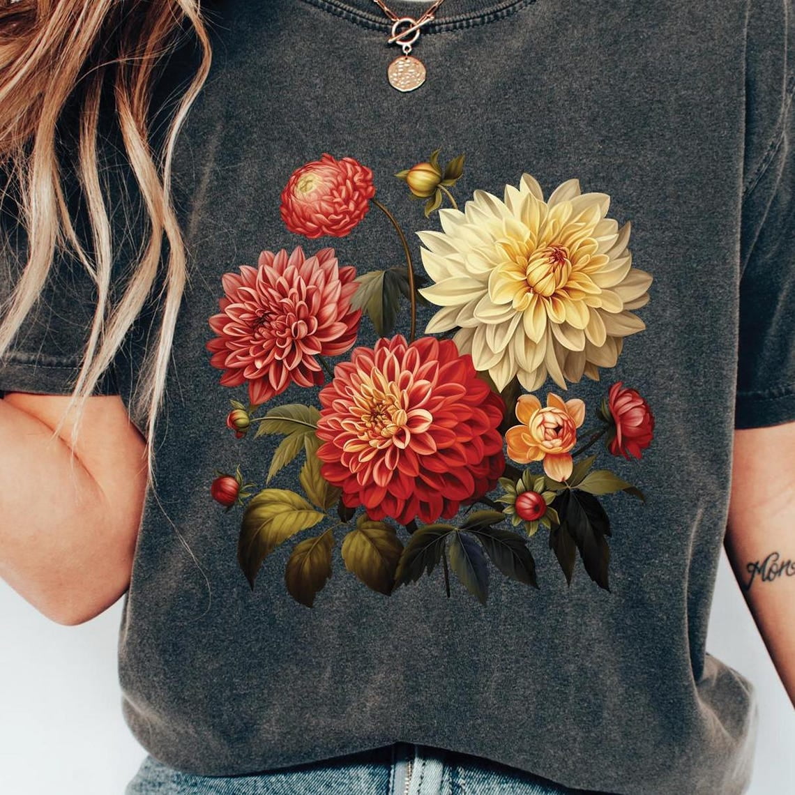 Gildan Wild Dahlia Graphic Tee With Vintage Cottagecore Vibes, Floral ...