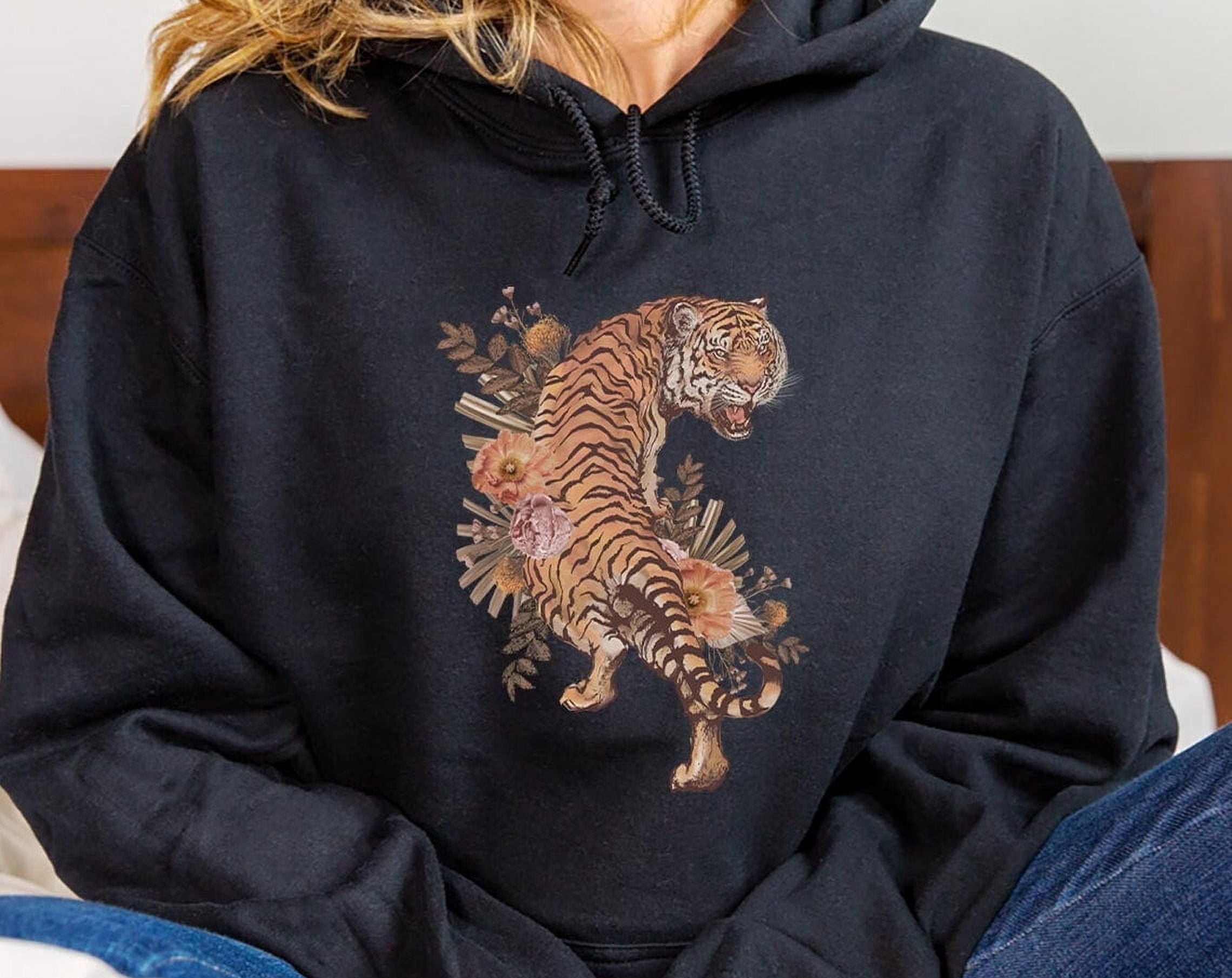 Gildan Wild Tiger Floral Graphic Shirt With Artistic Jungle Inspired ...