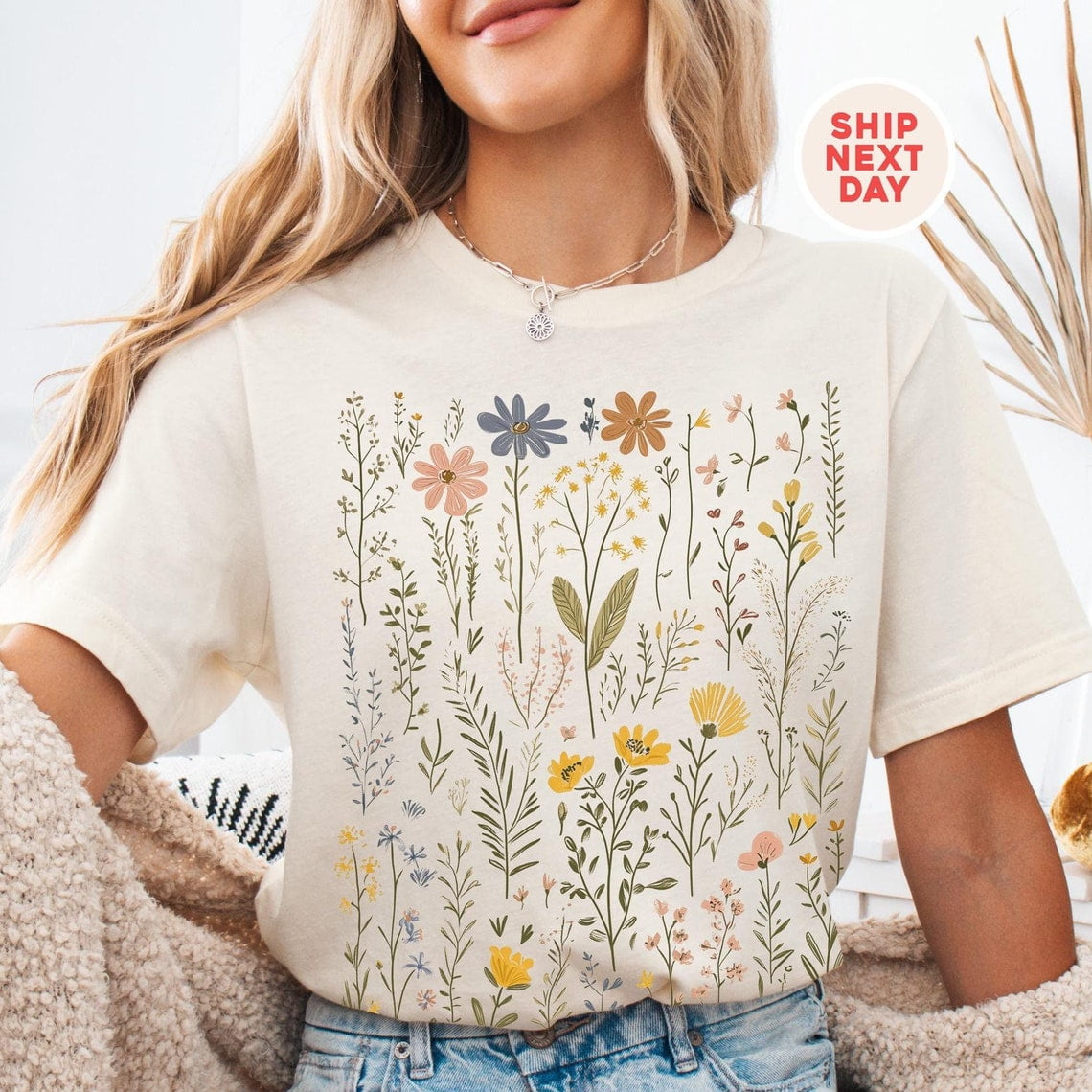 Gildan Wildflower Meadow Graphic Tee With Pressed Floral Look, Spring ...