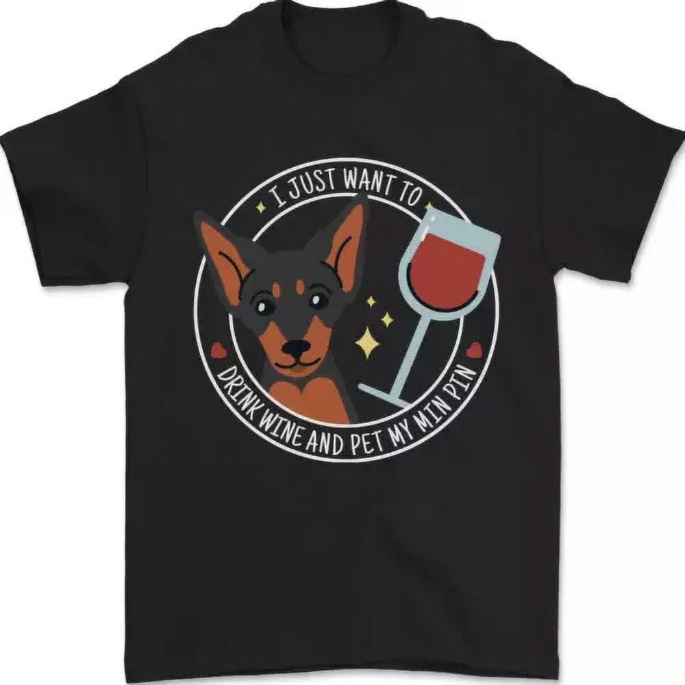 Gildan Wine With My Min Pin Dog Miniature Pinscher Mens T-Shirt 100% T ...