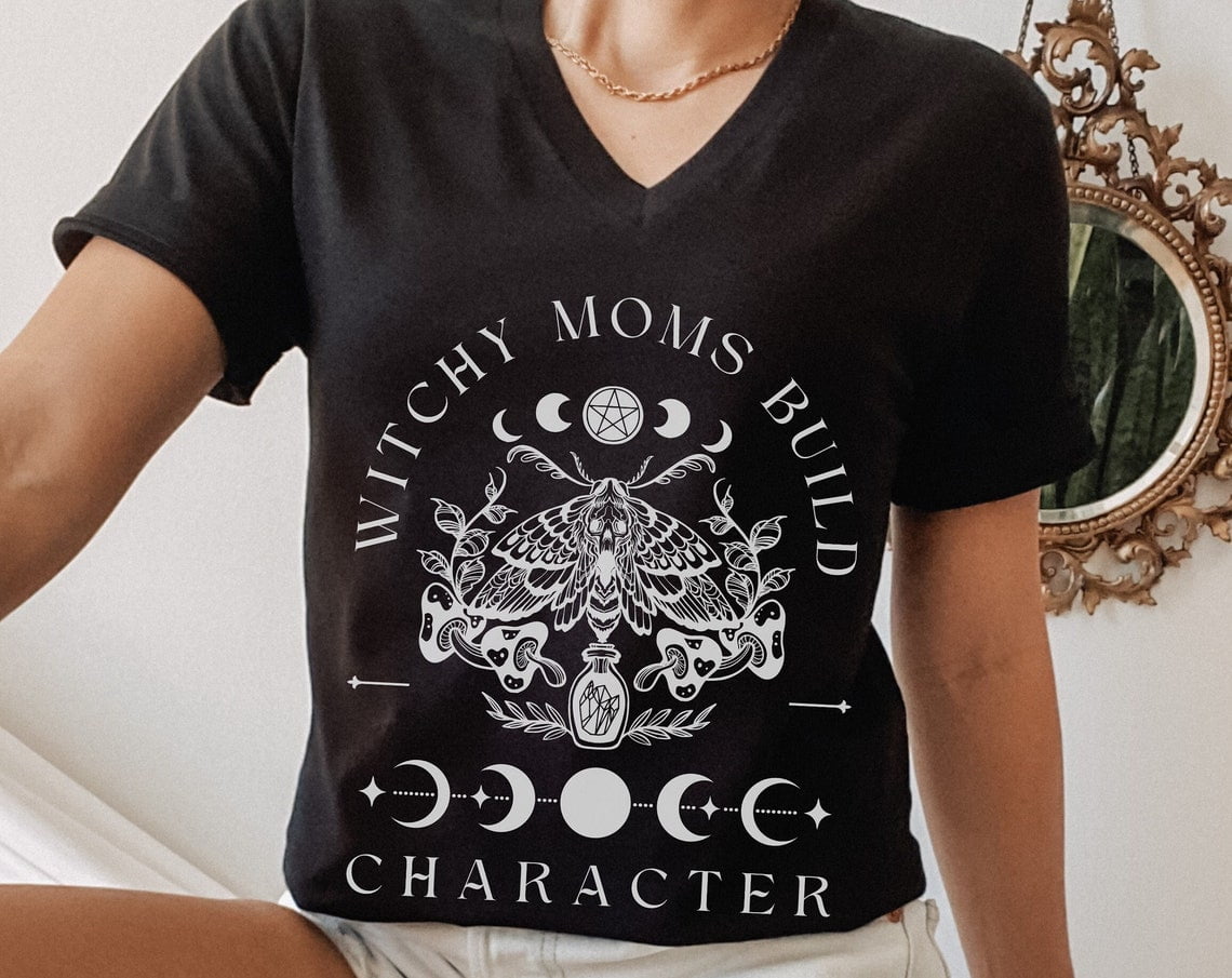 Gildan Witchy Moms Build Character Graphic Tee, Mystical Death Moth and ...