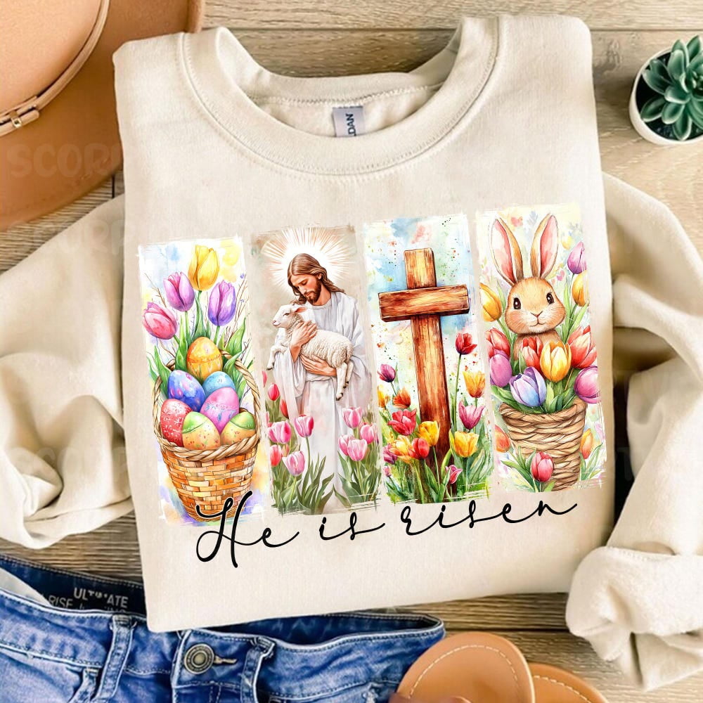 Gildan He is risen T-shirt, Retro Easter T-shirt, Easter Bunny T-shirt ...