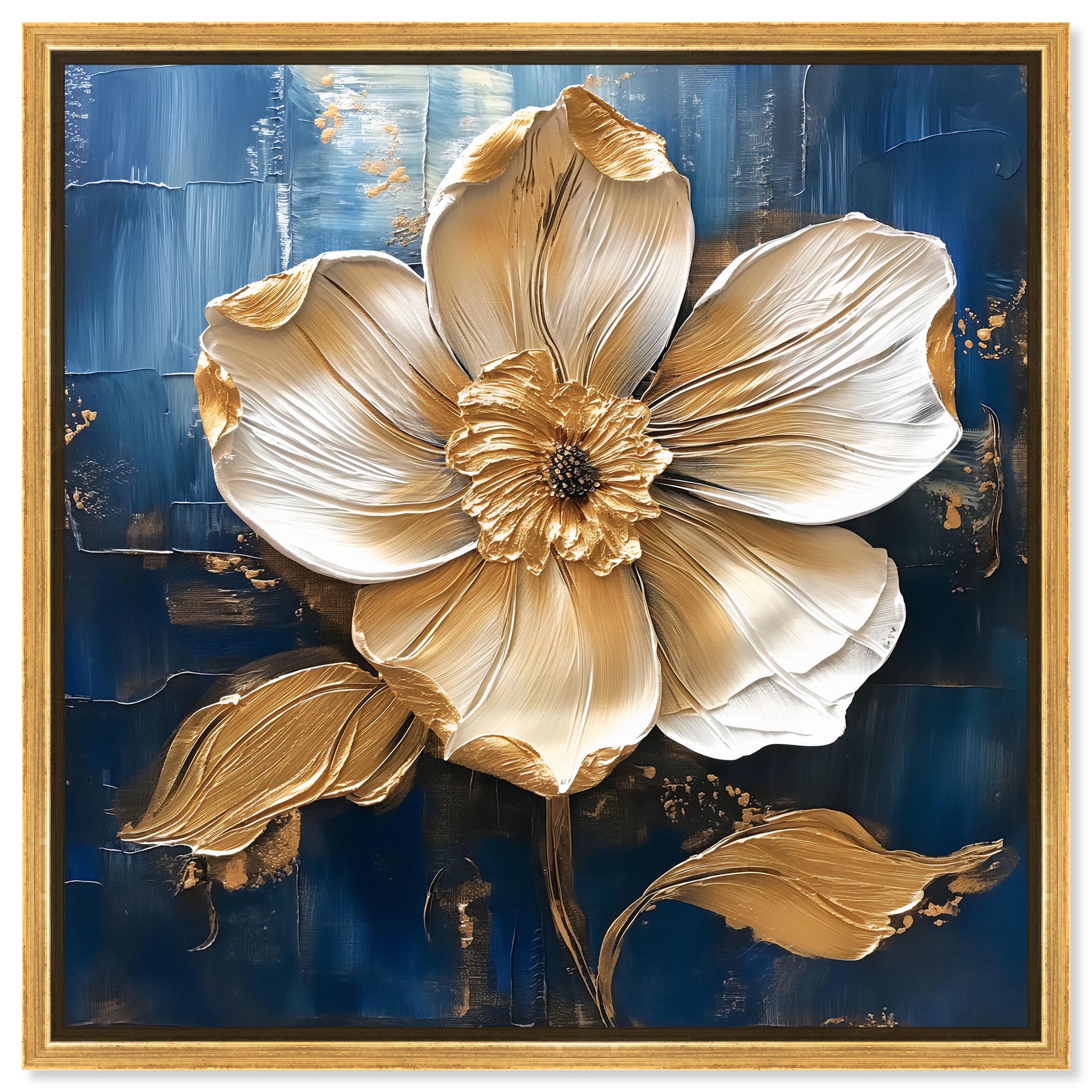 Gilded Bloom in Cobalt Canvas Elegant Floral Art by Art Remedy, Gold ...