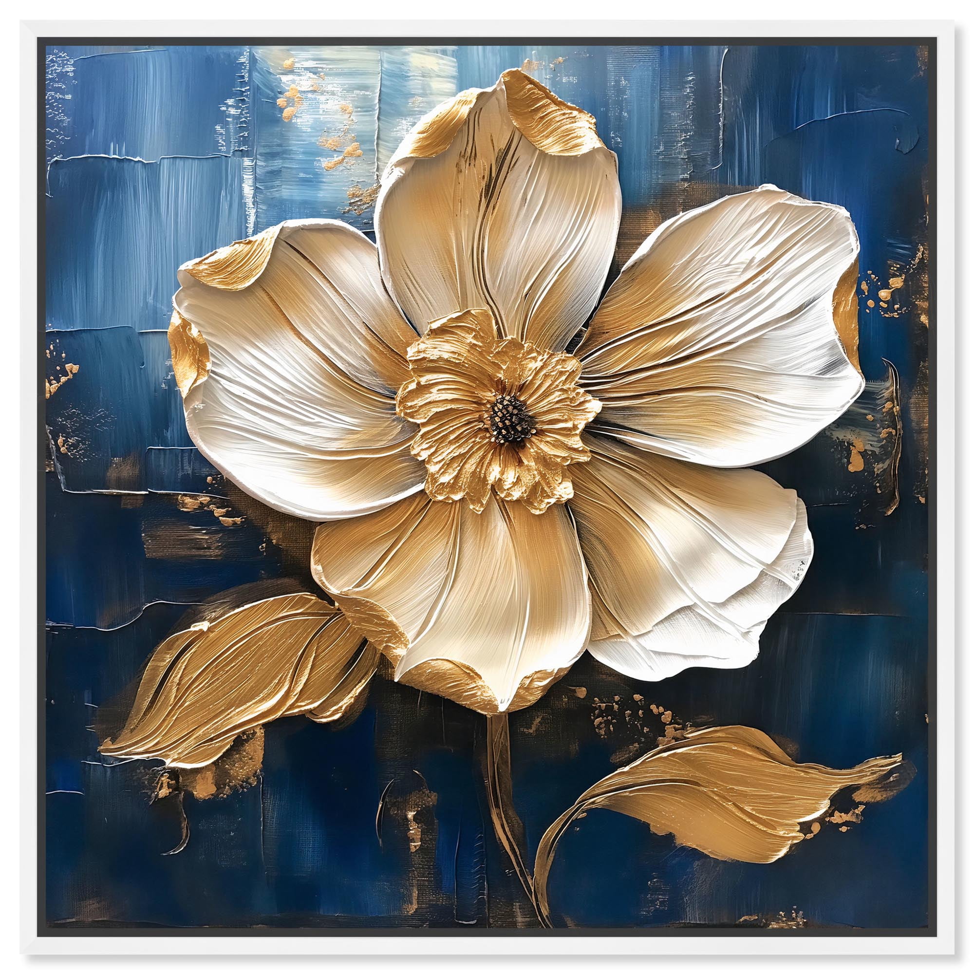 Gilded Bloom in Cobalt Canvas Elegant Floral Art by Art Remedy, White ...