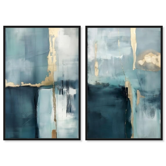 Gilded Blue Luxe 2 Panel Set Canvas Print Blue Wall Art by Art Remedy ...