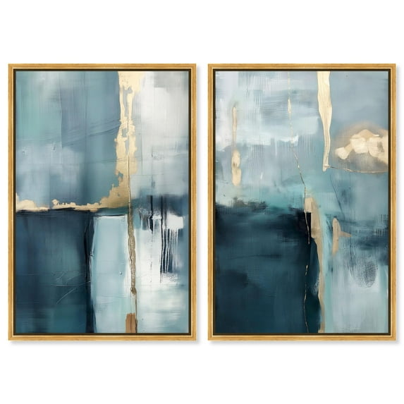 Gilded Blue Luxe 2 Panel Set Canvas Print Blue Wall Art by Art Remedy ...