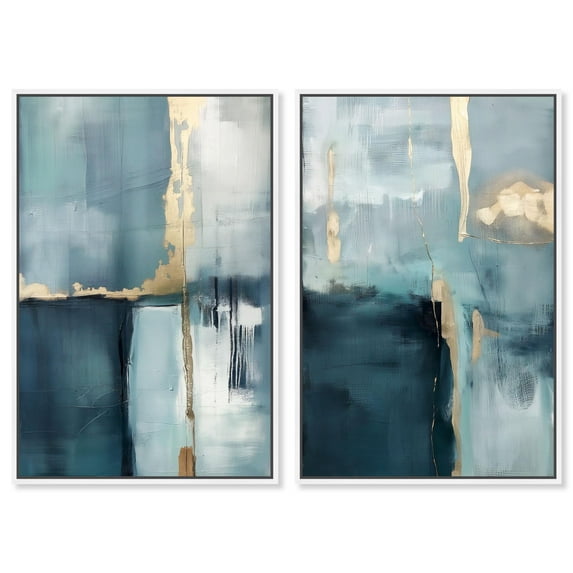 Gilded Blue Luxe 2 Panel Set Canvas Print Blue Wall Art by Art Remedy ...