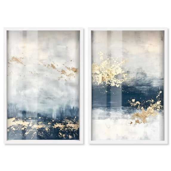 Gilded Coastal Calm 2 Panel Set Shadowbox Print Blue Wall Art by Art ...