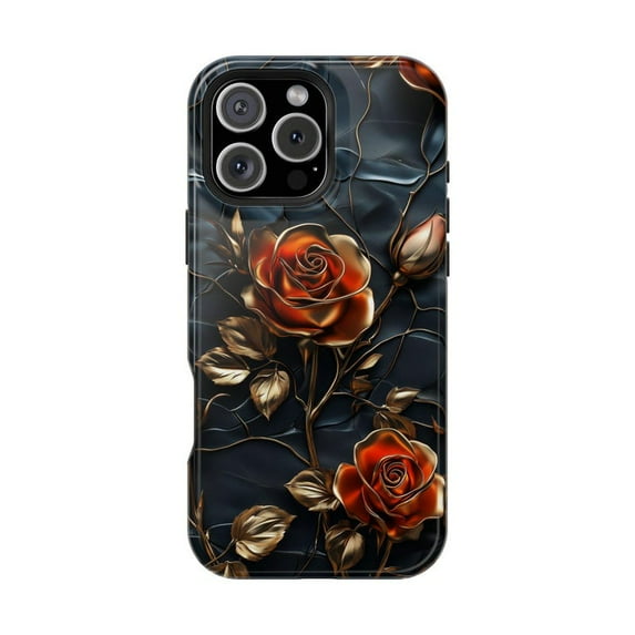 Gilded Gold & Red Roses Floral Graphic Phone Case for iPhone 11,12,13 ...