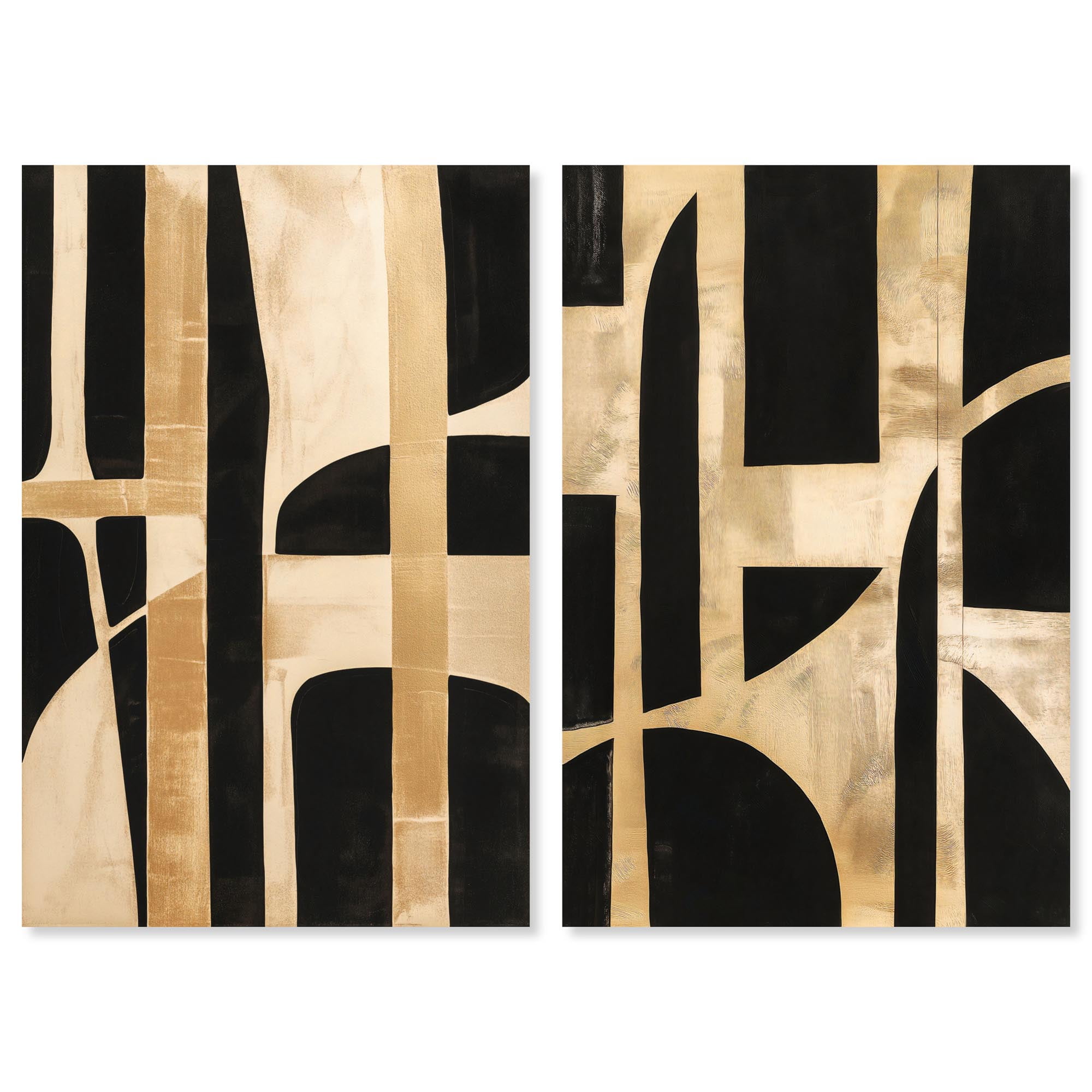 Gilded Noir Geometry 2 Panel Set Canvas Print Boho Wall Art by Art Remedy, Gallery Wrapped, 10 x ...