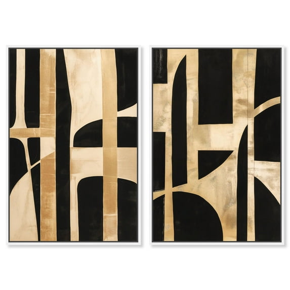 Gilded Noir Geometry 2 Panel Set Canvas Print Boho Wall Art by Art ...