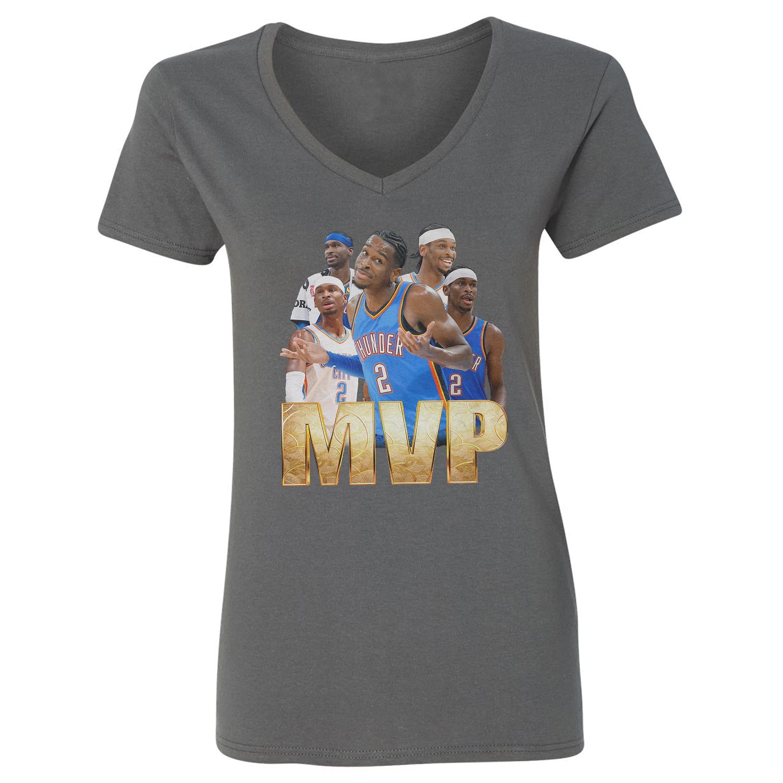 Gilgeous-Alexander MVP Collage - OKC Fans Tribute Ladies' V-Neck Tshirt (Gray, X-Large ...