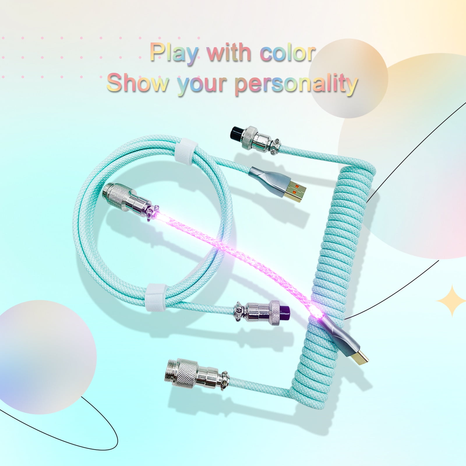 WQJNWEQ Coiled USB C Cable for Gaming Keyboard RGB Light Double-Sleeved ...