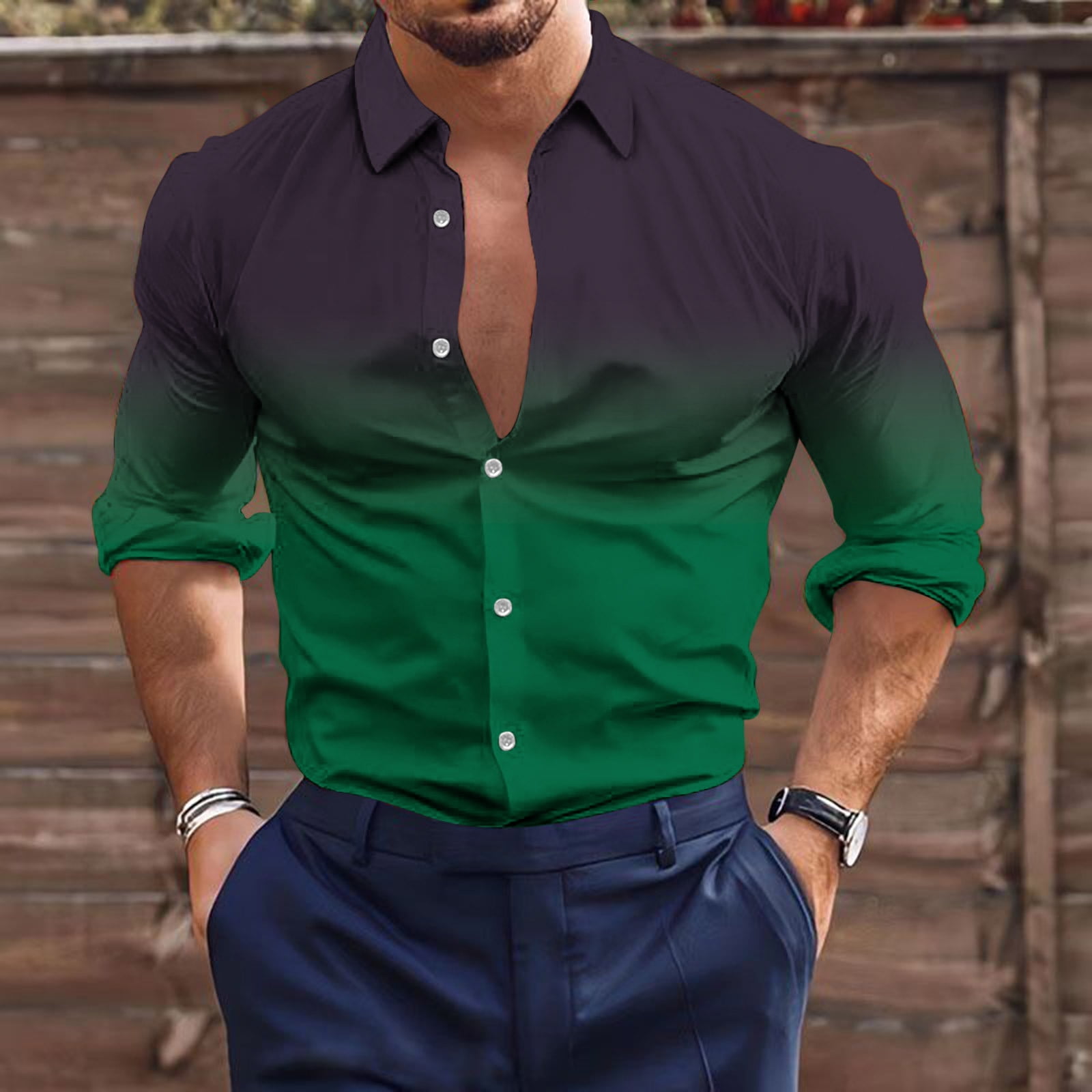 GiliGiliso Men's Gradient Shirt Non Positioning Printed Long Sleeved ...