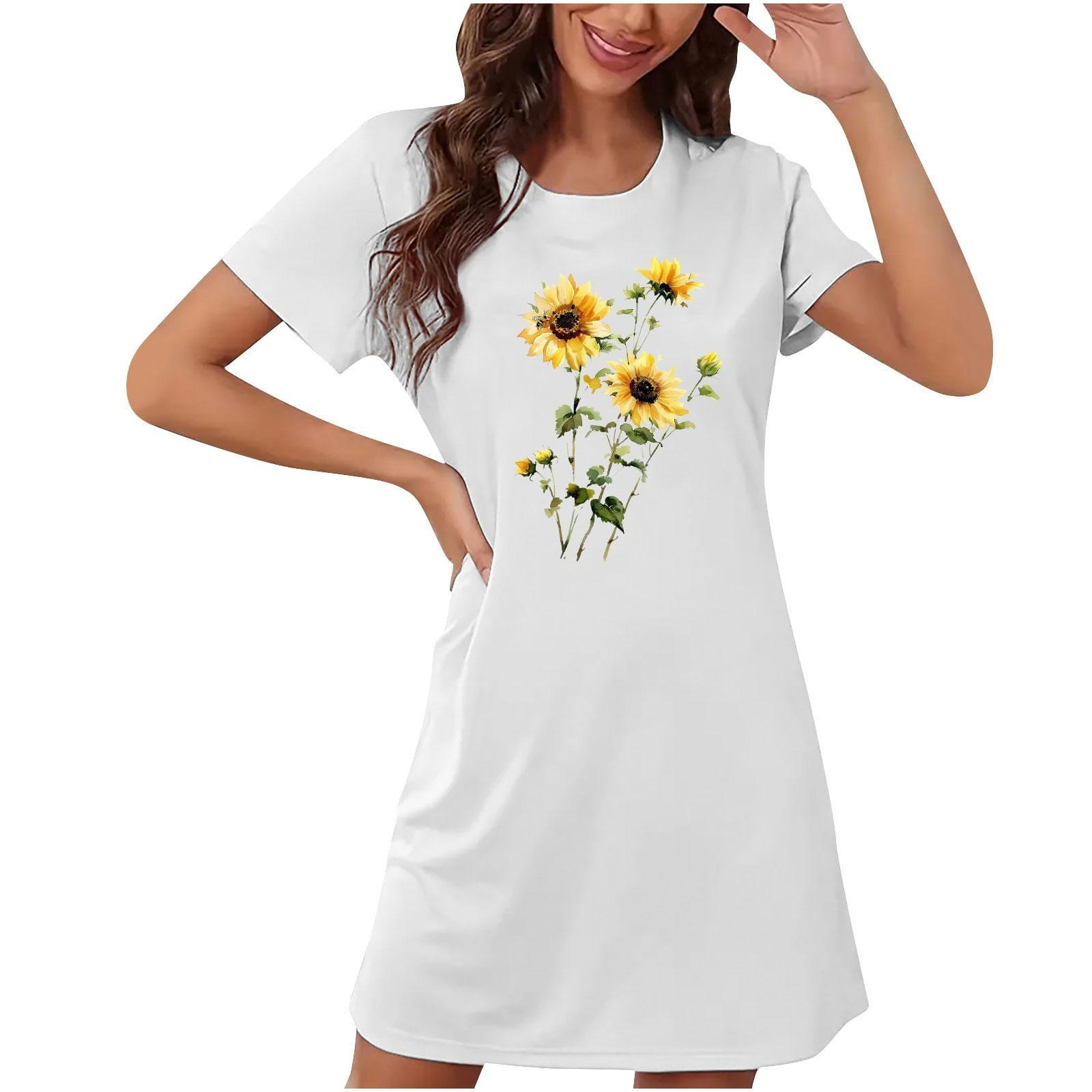 Tqcoqu Women's Oversized Short Nightgown Chest Print Short Sleeve ...