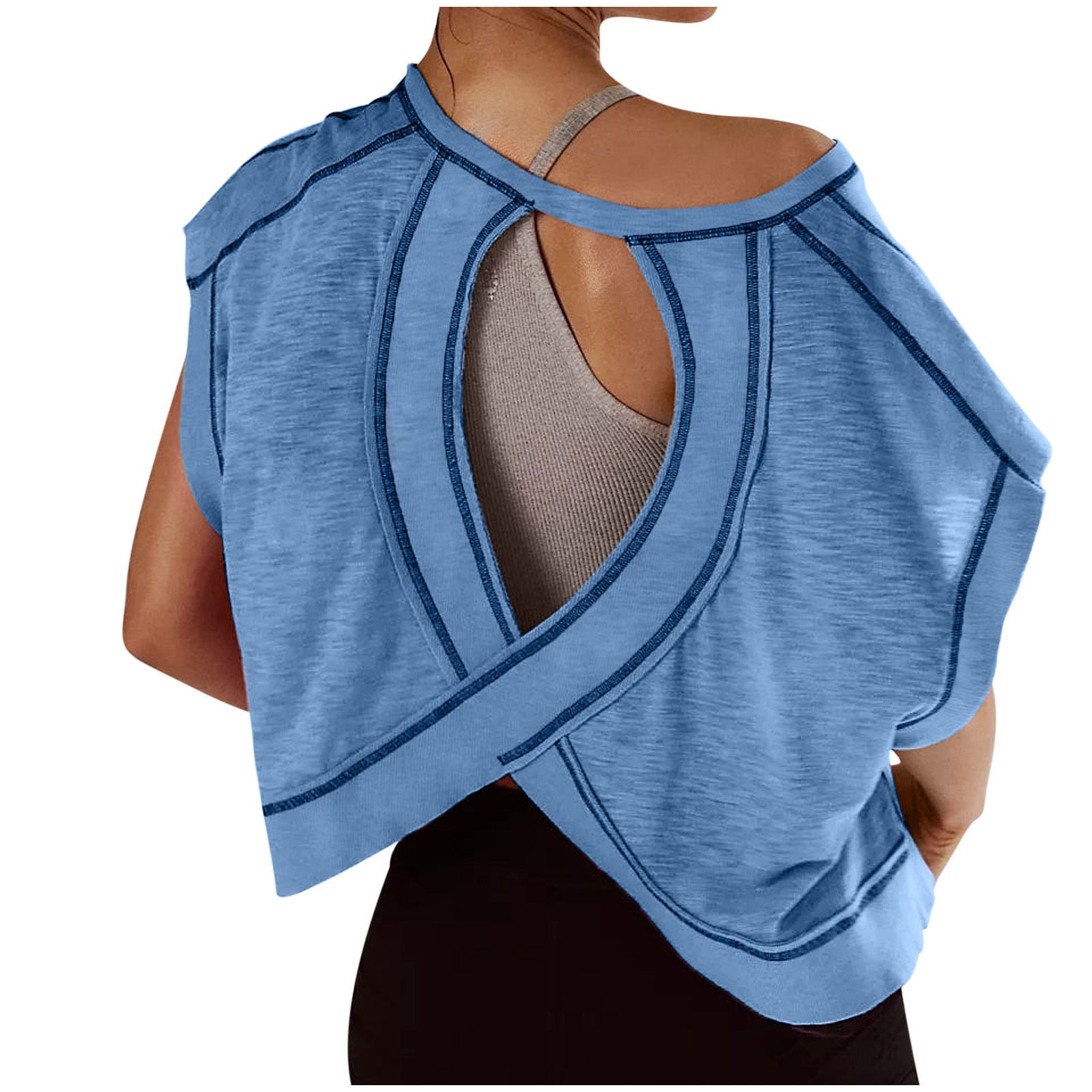 GiliGiliso Womens Open Back Workout Tops Backless Short Sleeve Athletic ...