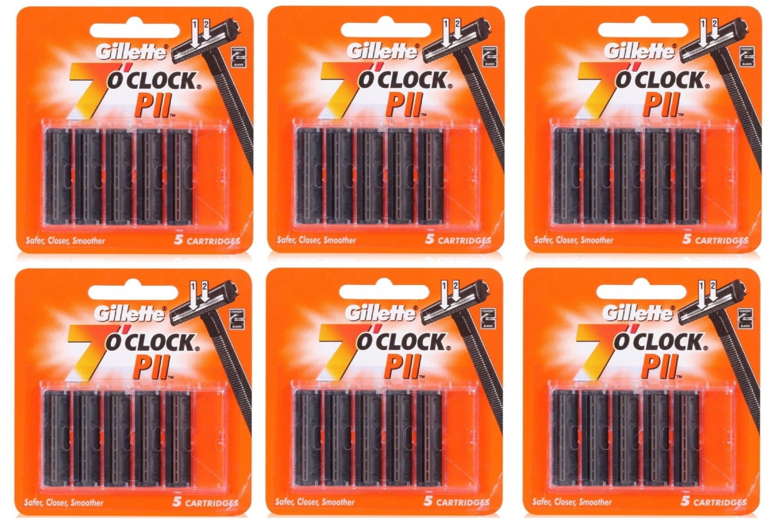 Gillette 7 O'Clock PII Twin-Blade Razor Cartridges, 5 Count (Pack of 6 ...