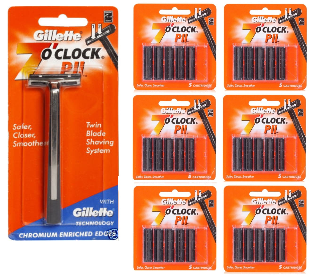 Gillette 7 O'Clock PII Trac II Razor + 7 O'Clock PII 5 ct. Razor Blades ...