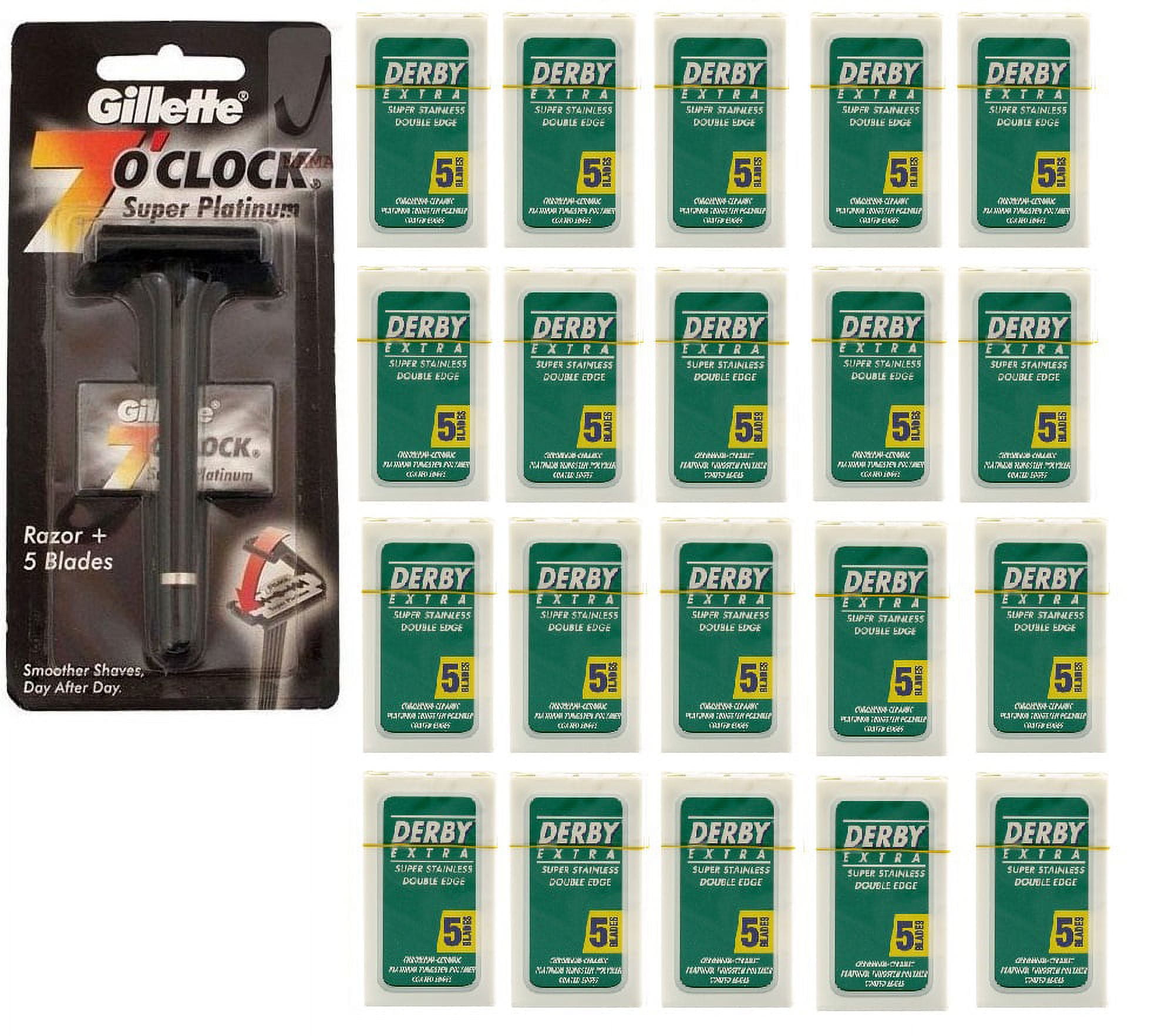 Gillette 7 O'Clock Super Platinum Safety Razor w/ 5 Blades + Derby ...