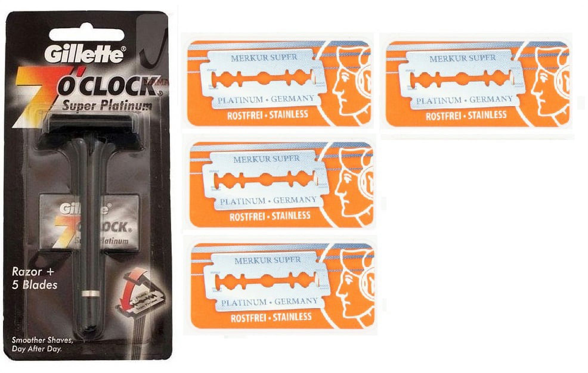 Gillette 7 O'Clock Super Platinum Safety Razor w/ 5 Blades + Merkur ...