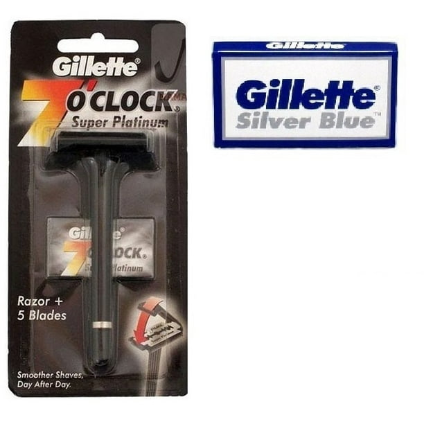 Gillette 7 O'Clock Super Platinum Safety Razor w/ 5 Blades + Silver ...