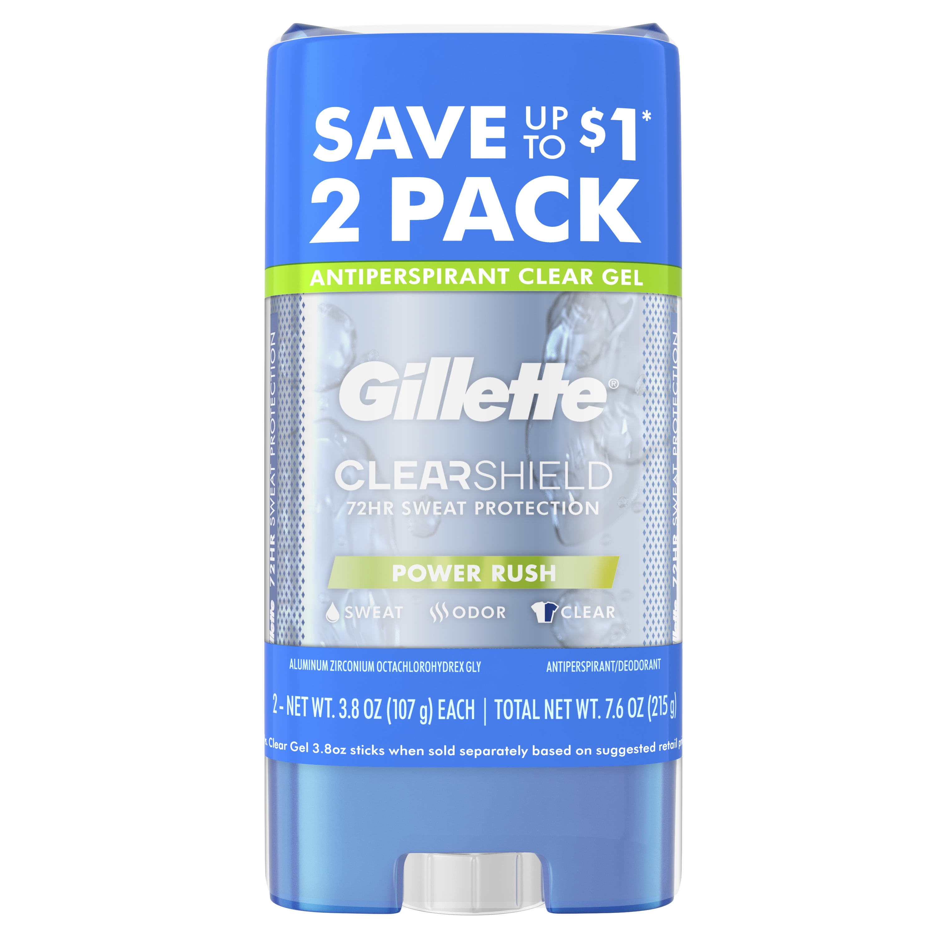 Gillette Antiperspirant Deodorant for Men, Clear Gel, Powder Rush, Twin ...