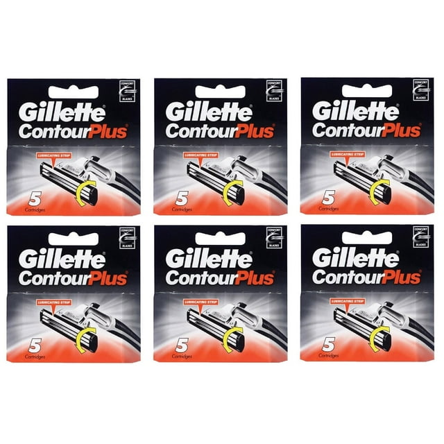 Gillette Contour Plus Glide Razor Blade Cartridges, 5 Count (Pack of 6 ...