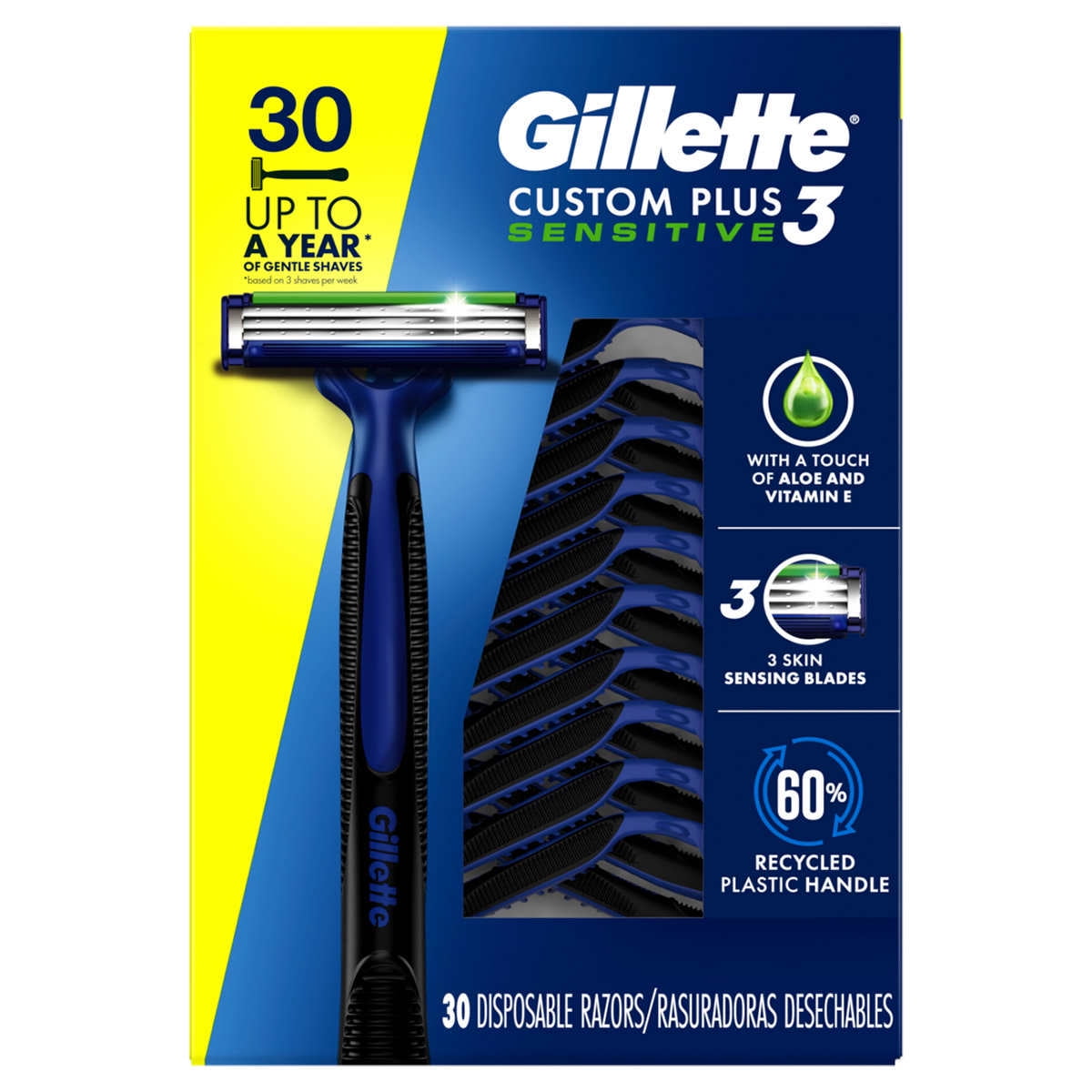 Gillette Custom Plus3 Shavers, Skin Sensing Blades, Bulk Pack ...