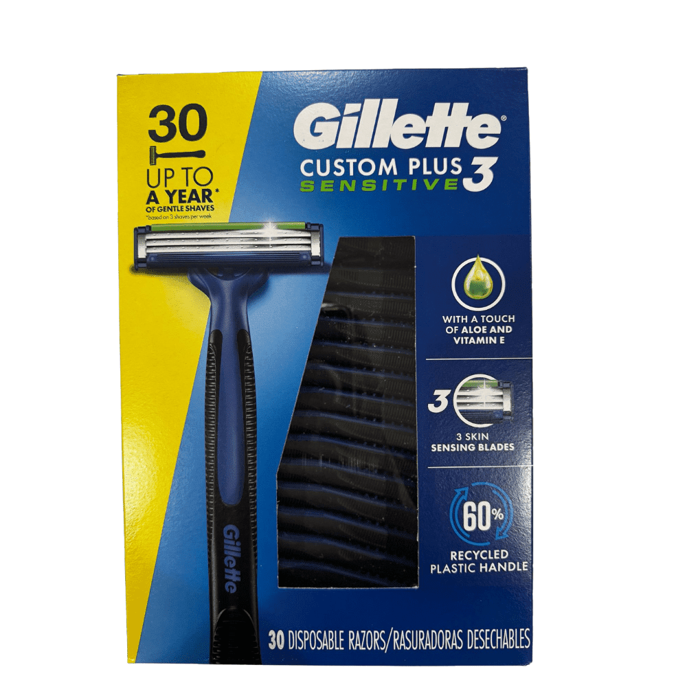 Gillette Custom Plus3 Disposable Razors, 30 Count, 3 Blade, Lubrastrip ...