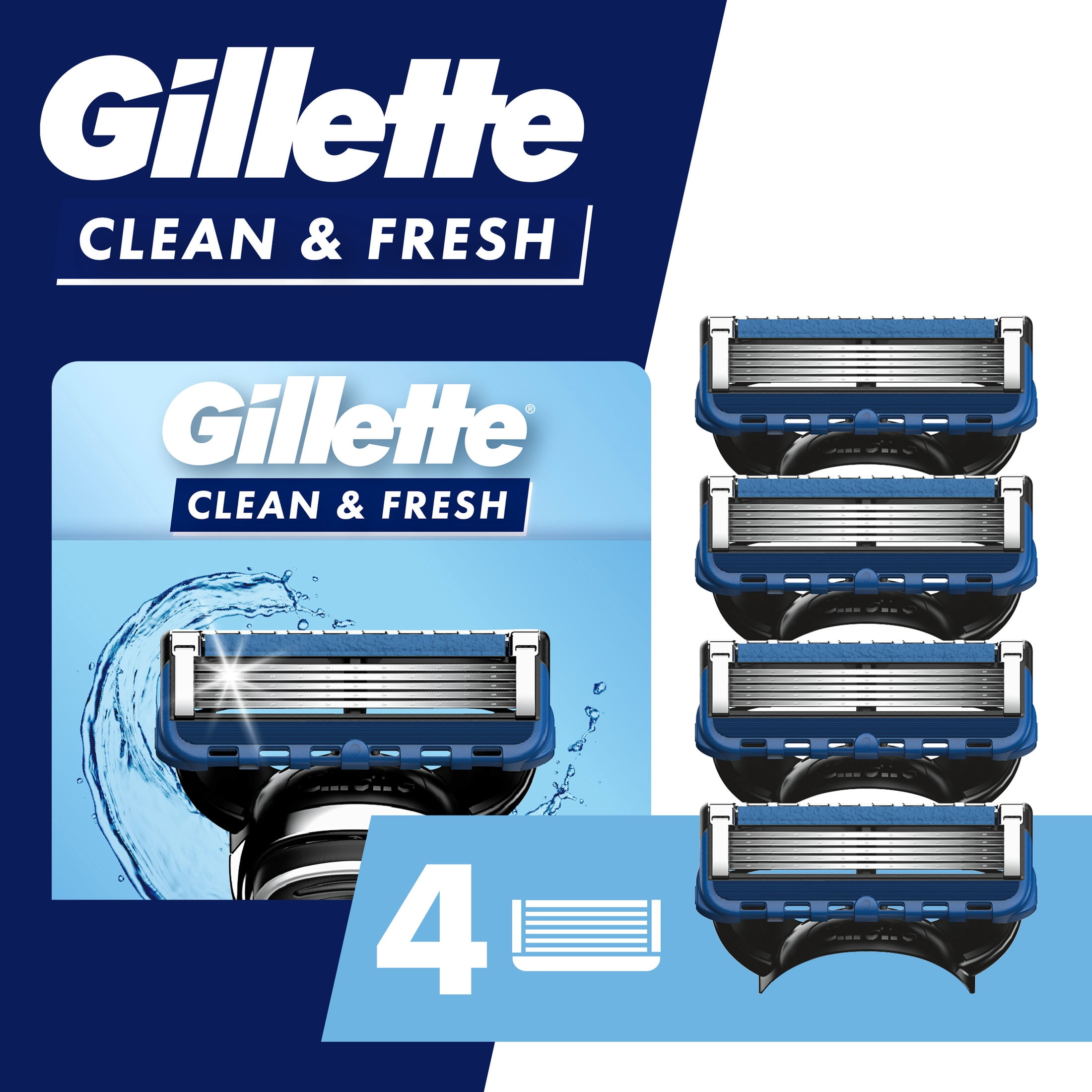 Gillette Mens Razor Refills, Clean & Fresh, 4 Blade Refills - Walmart.com