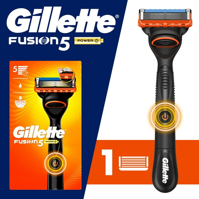 Gillette Fusion5 Power Man's Shaver, Orange Handle, with 1 Blade Refill ...