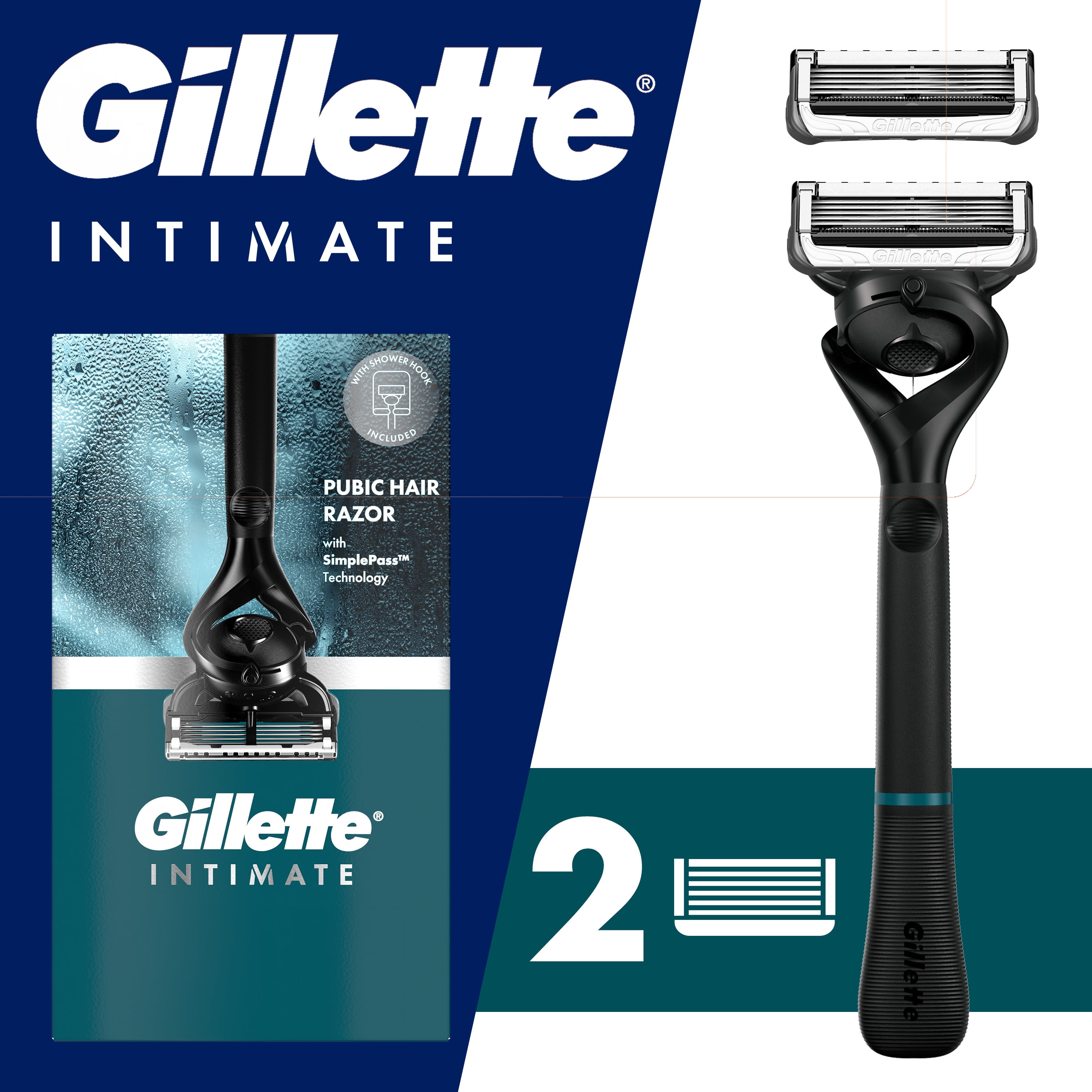 Gillette Intimate Pubic Hair Razor for Men, Black, 1 Handle, 2 Blade ...