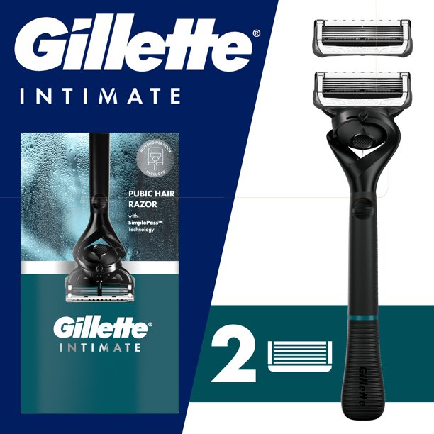 Gillette Intimate Pubic Hair Razor for Men, Black, 1 Handle, 2 Blade ...