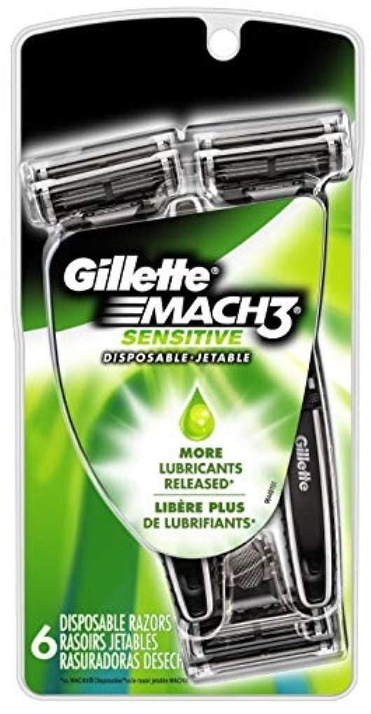 Gillette MACH3 Disposable Razors, 6 Pack, 3 Blades, Sensitive Skin ...