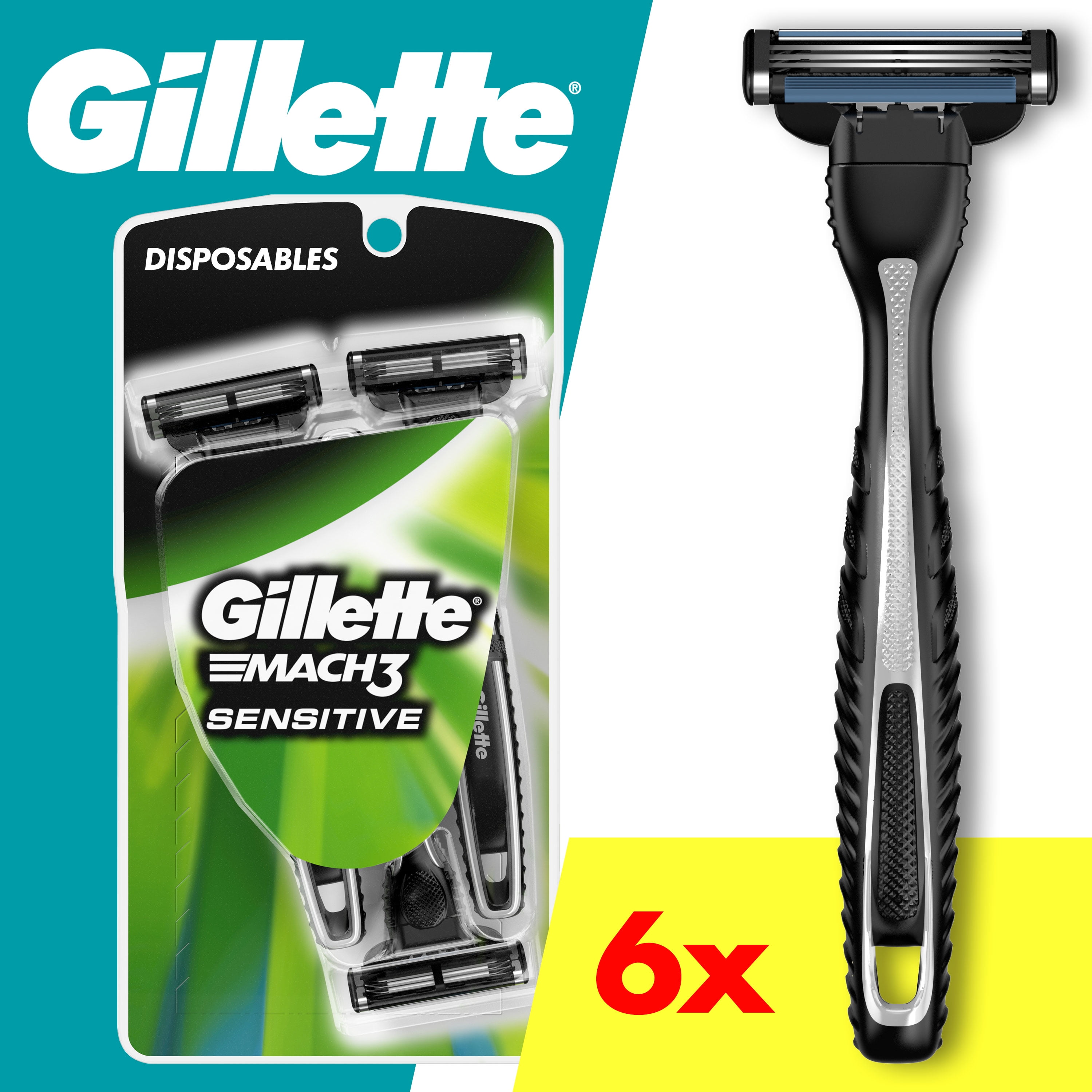 Gillette Mach 3 Sensitive Men 3 Blade Disposable Razor,6 count ...