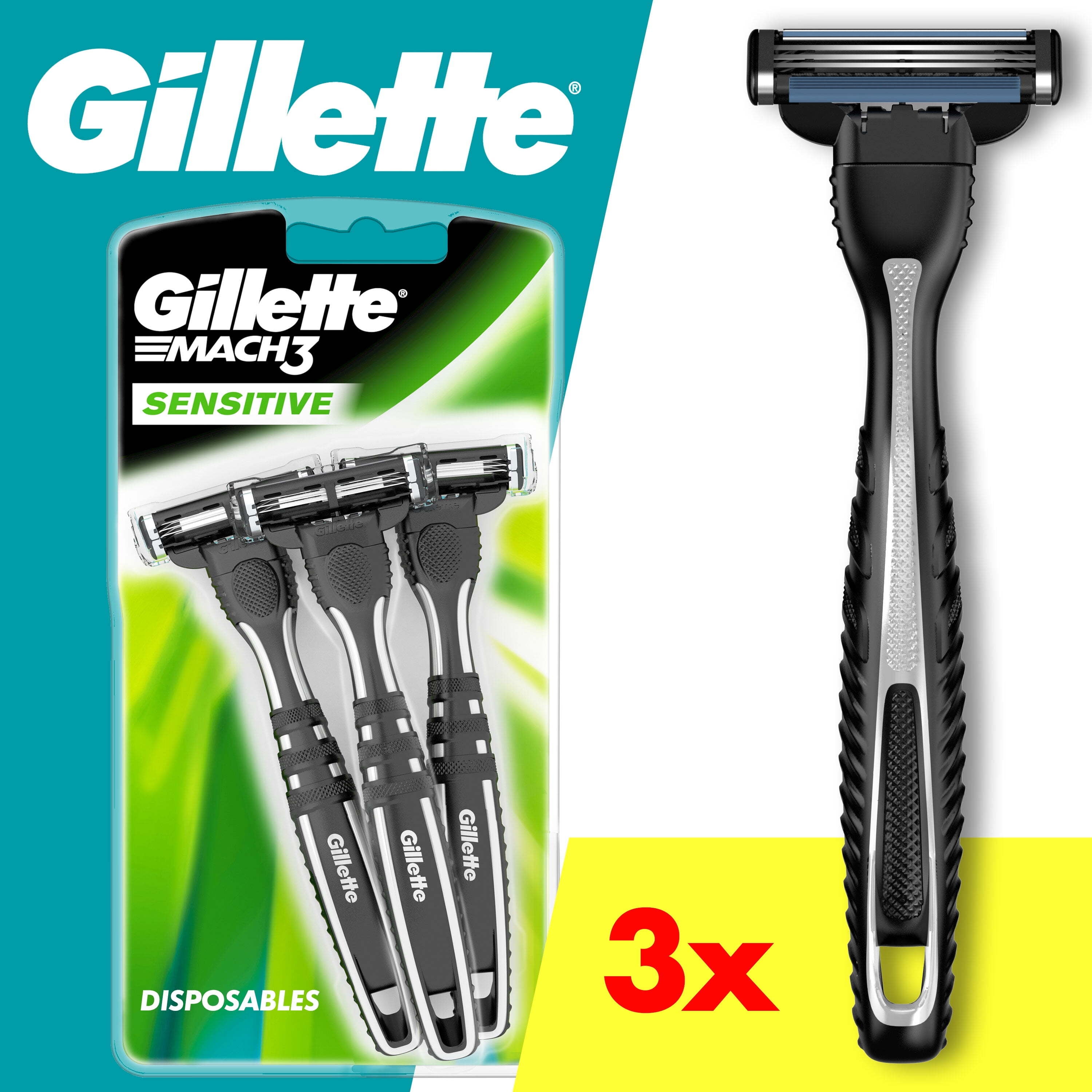 Gillette Mach 3 Sensitive Men 3 Blade Disposable Razor,3 count ...