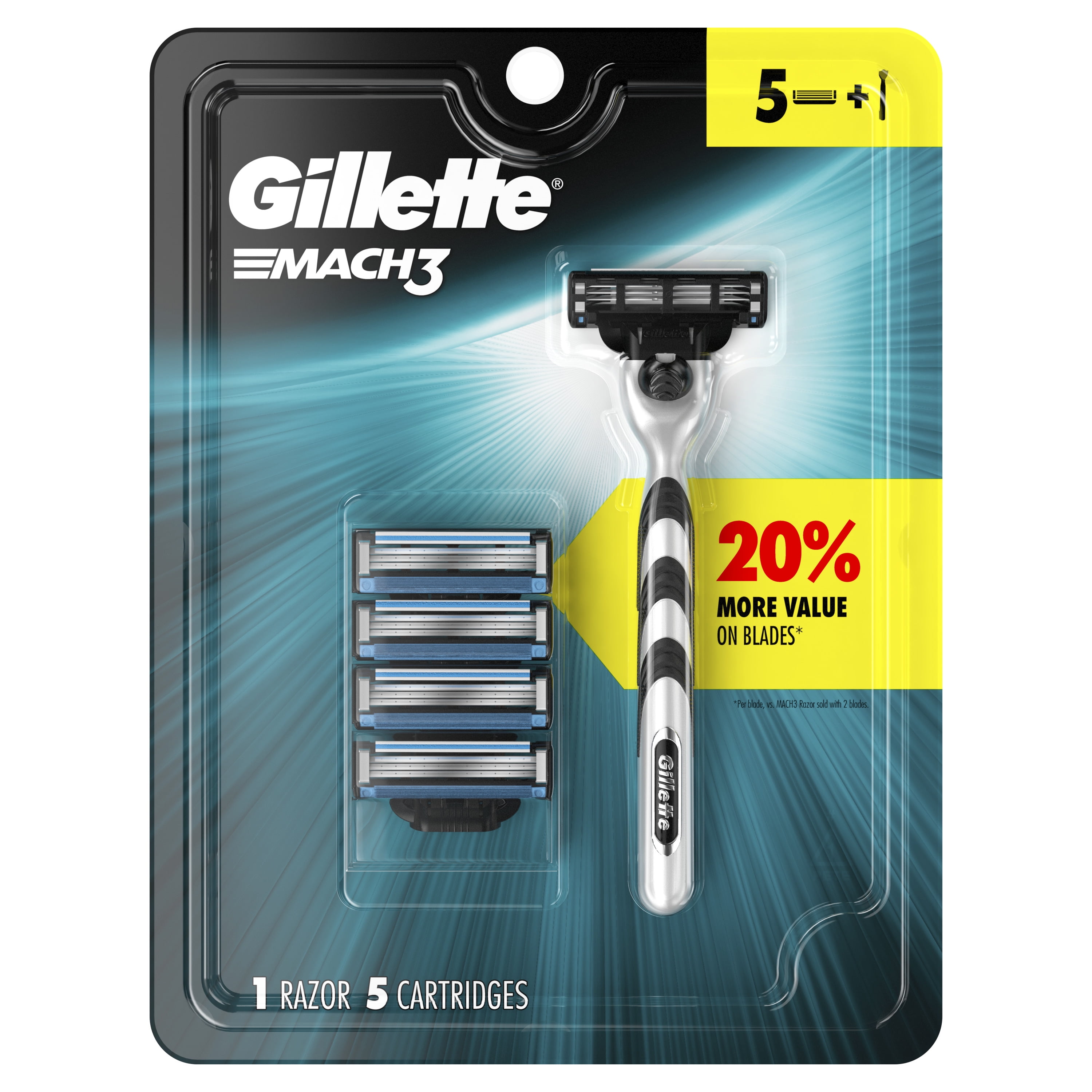 Gillette Mach3 Men's Razor Handle + 5 Blade Refills - Walmart.com
