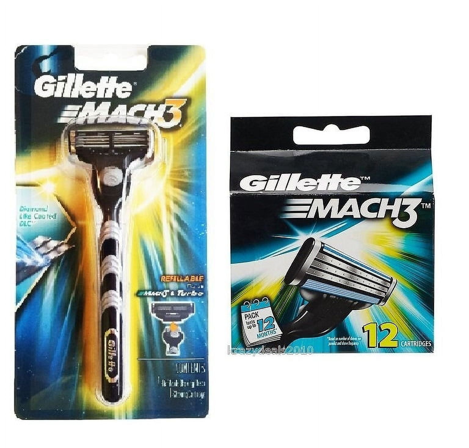 Gillette Mach3 Razor Blade Handle with 12 Ct. Replaceable Mach3 Refill ...