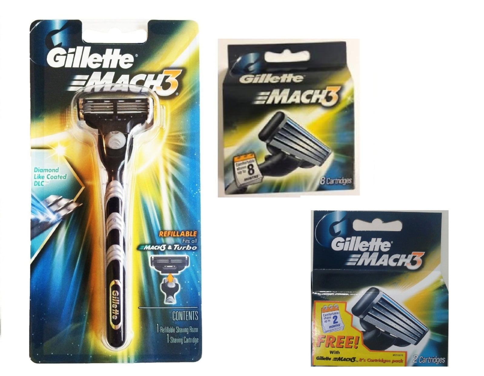 Gillette Mach3 Razor + Gillette Mach3 Refill Cartridges, 8 Ct. + LA ...