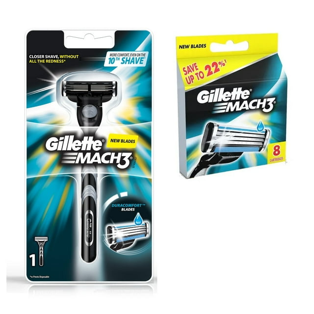 Gillette Mach3 Razor Handle for Men + Refill Blade Cartridges - Walmart.com