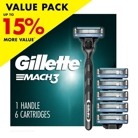 Gillette Mach3 Men's Razor Handle with 6 DuraComfort Blade Refills ...