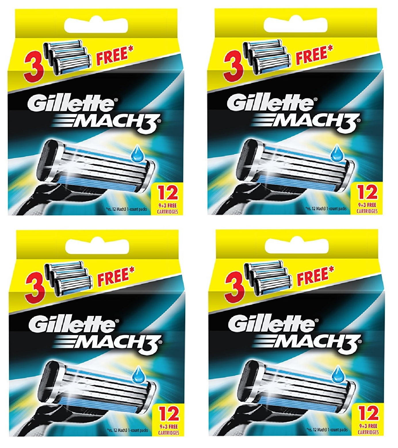 Gillette Mach3 Refill Razor Blade Cartridges, 12 Count (Pack of 4 ...