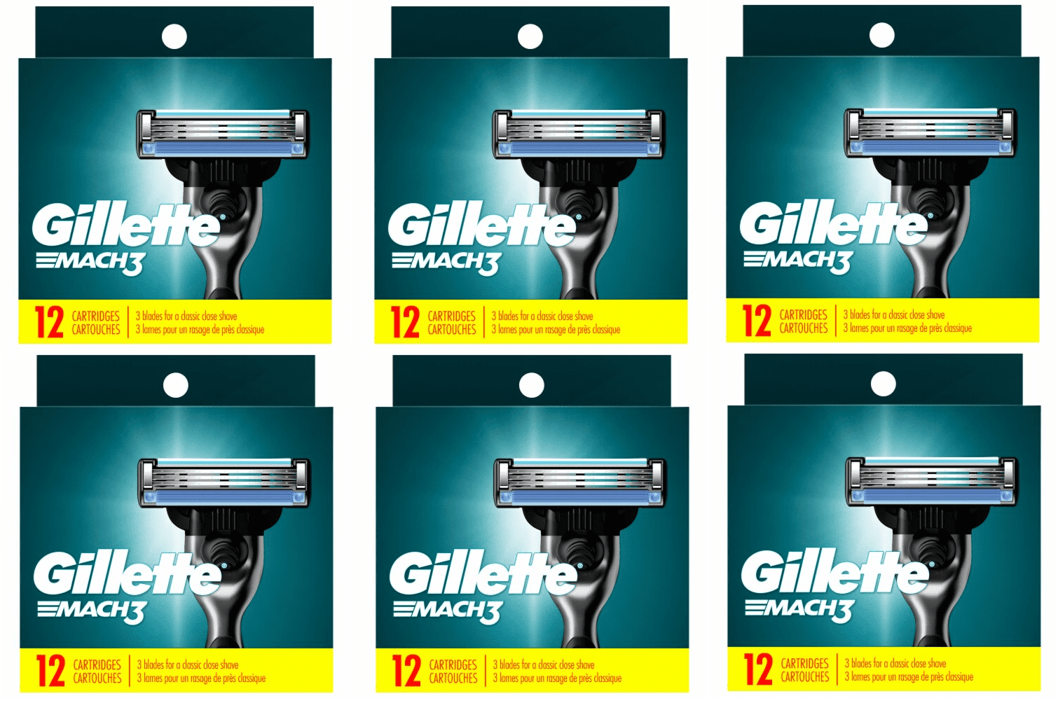 Gillette Mach3 Refill Razor Blade Cartridges, 12 Count (Pack of 6 ...
