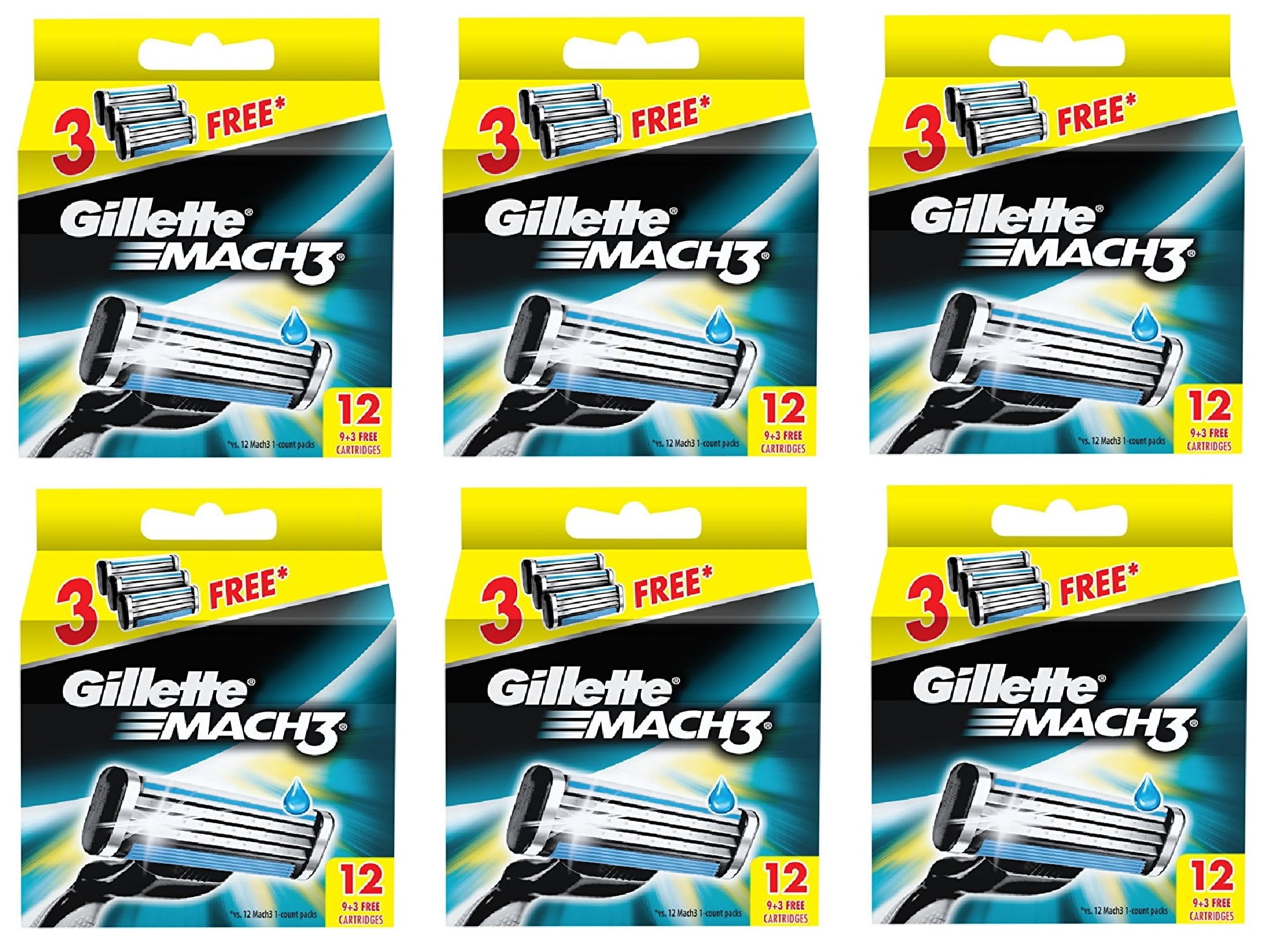 Gillette Mach3 Refill Razor Blade Cartridges, 12 Count (Pack of 6 ...