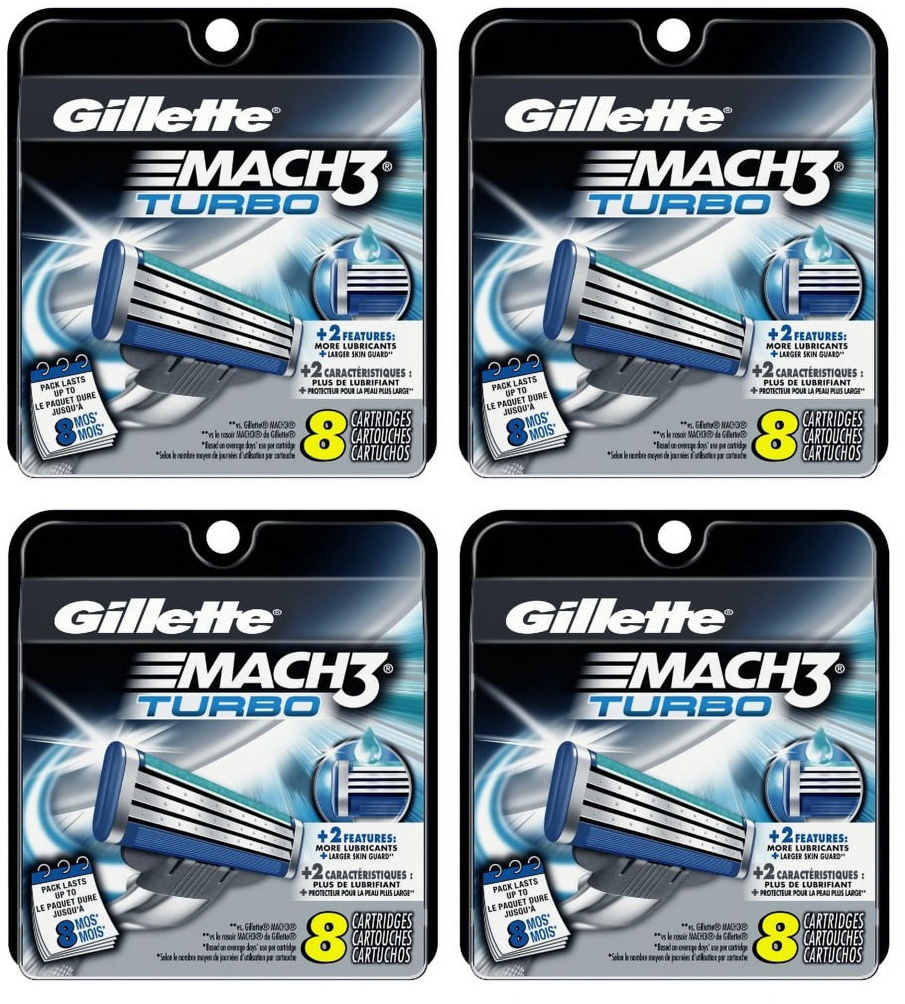 Gillette Mach3 Turbo Razor Refill Cartridges, 8 Ct (Pack of 4) + LA ...