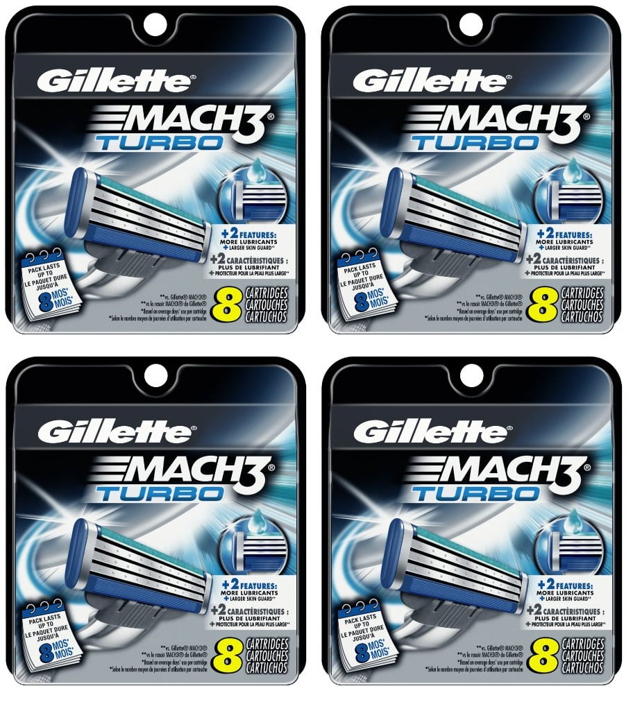 Gillette Mach3 Turbo Razor Refill Cartridges, 8 Ct (Pack of 4) + Schick ...