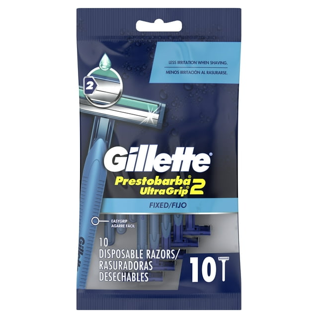 Gillette Prestobarba2 UltraGrip Fixed Men's Disposable Razors, Blue, 10 ...
