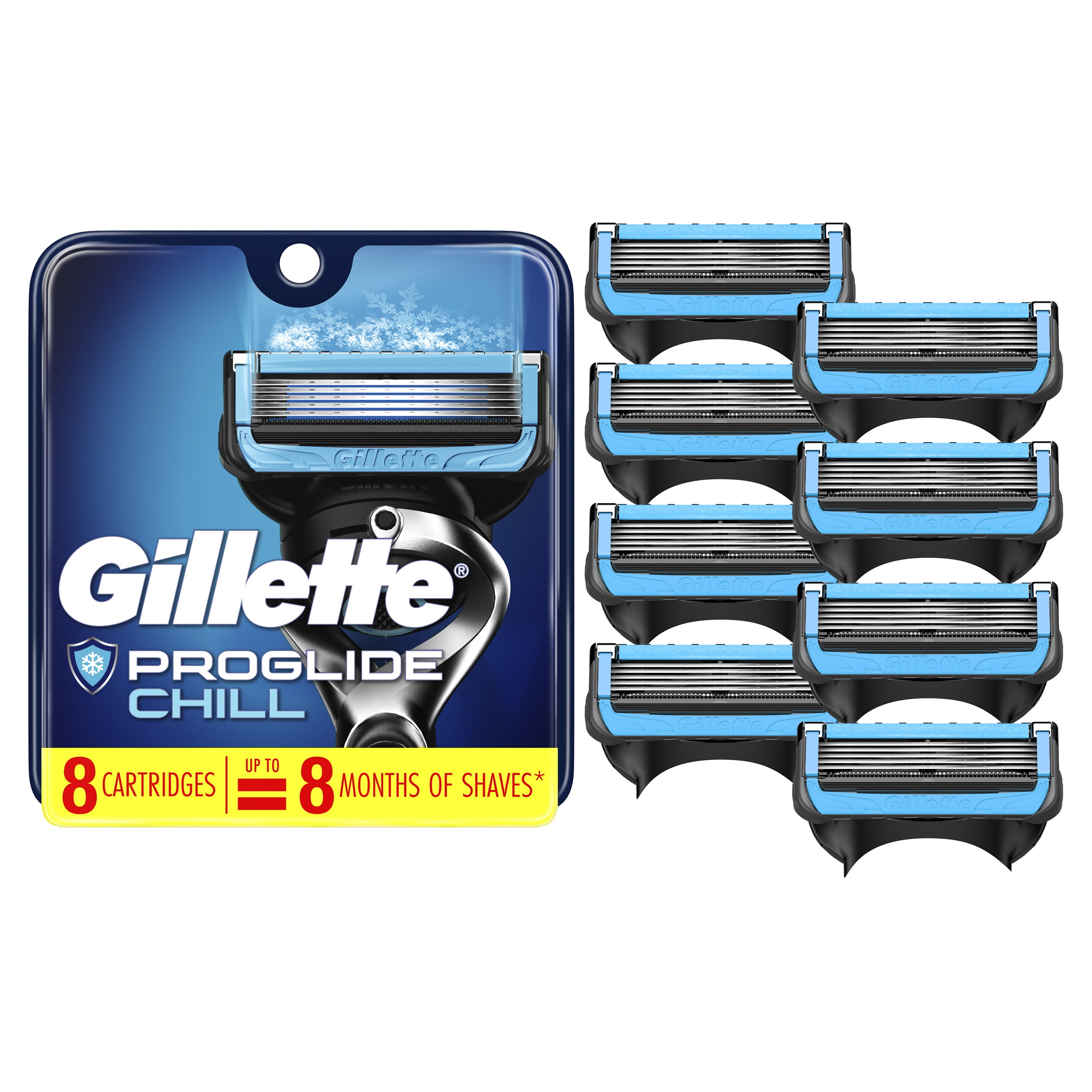 Gillette ProGlide Chill Men's Shaver, 8 Cartridge Razor Blade Refills ...