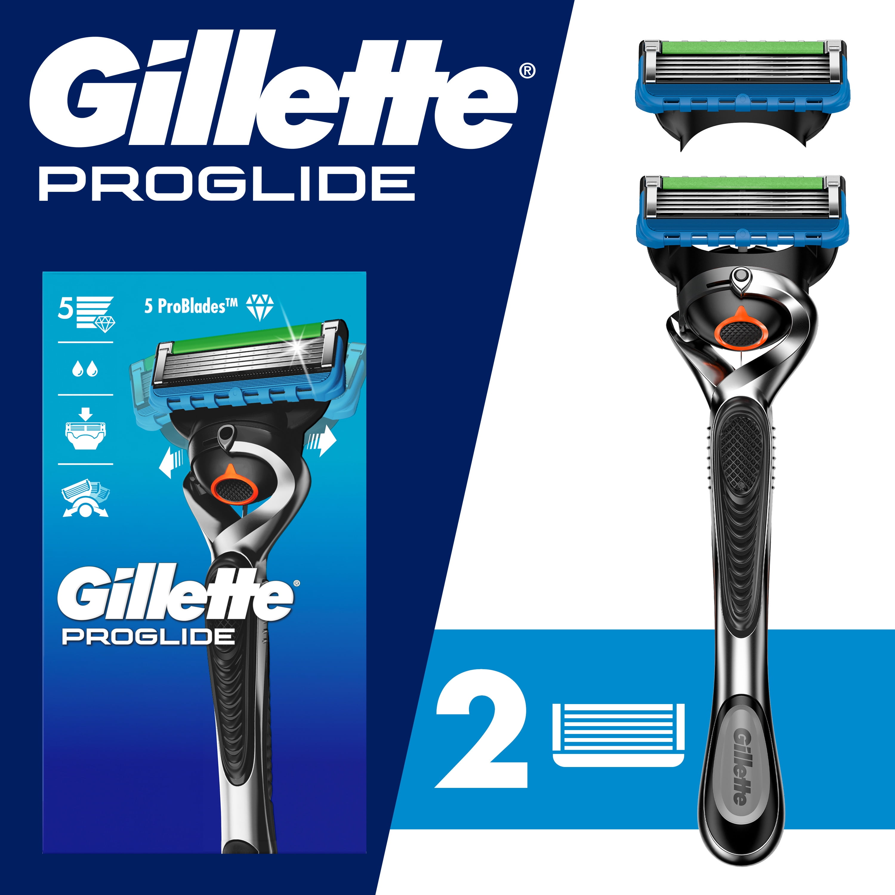 Gillette ProGlide Men's Razor with FlexBall, 2 Blade Refills, Multi ...